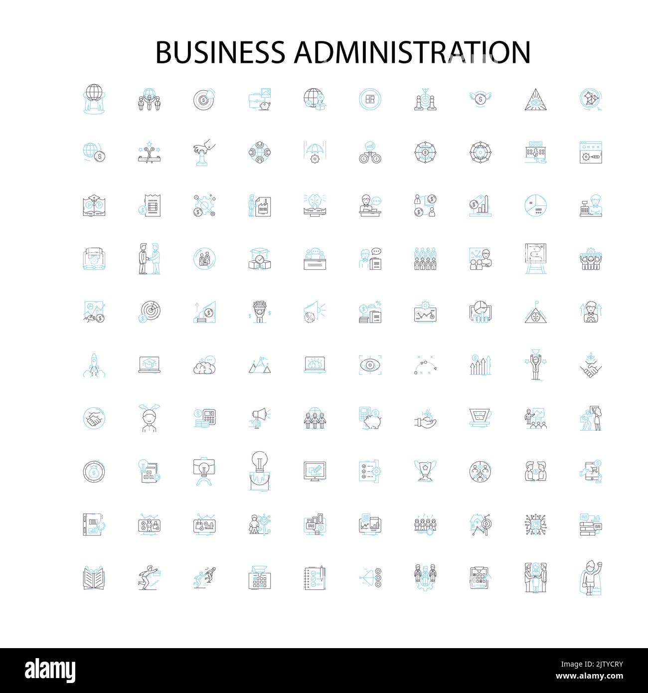 business administration icons, signs, outline symbols, concept linear ...