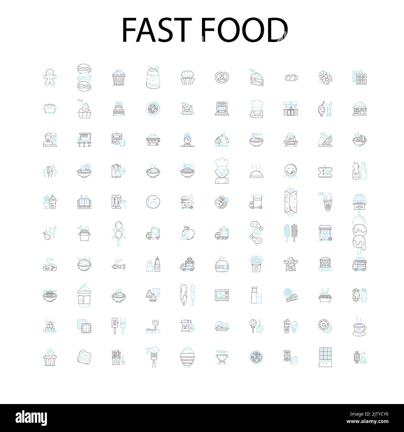 fast food icons, signs, outline symbols, concept linear illustration ...