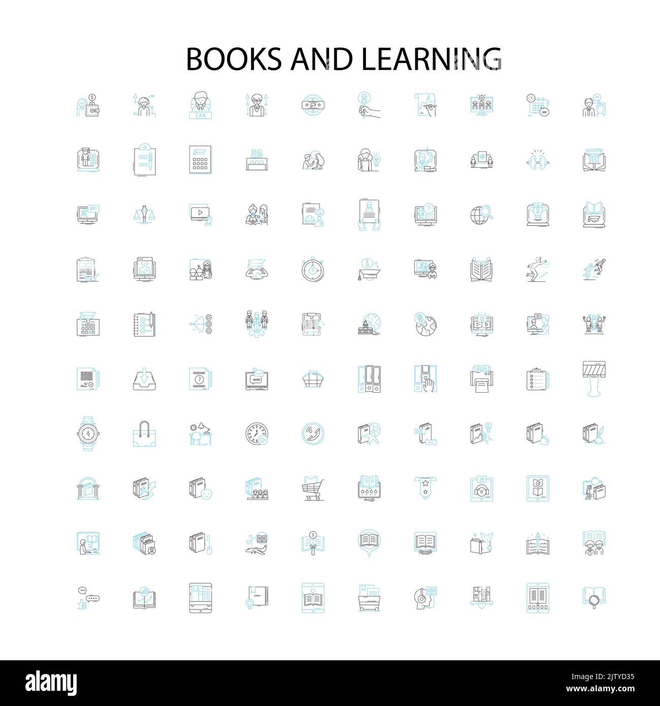 books and learning icons, signs, outline symbols, concept linear ...