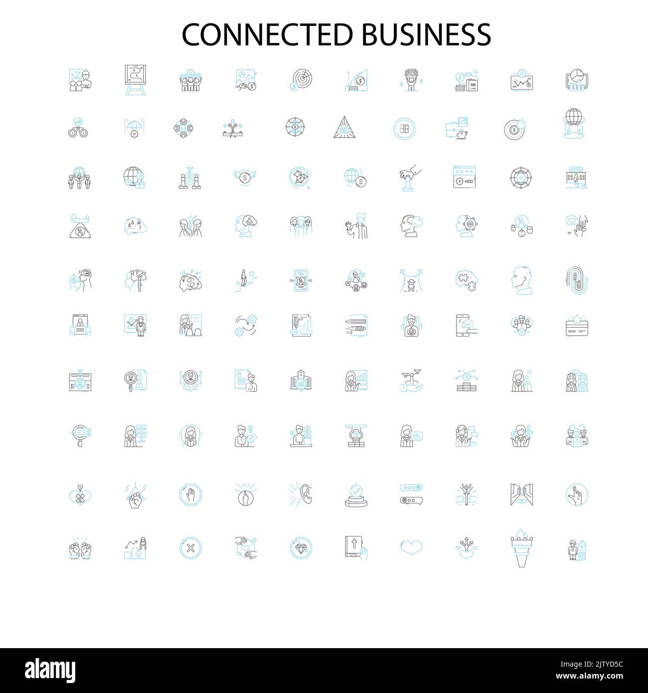 connected business icons, signs, outline symbols, concept linear ...