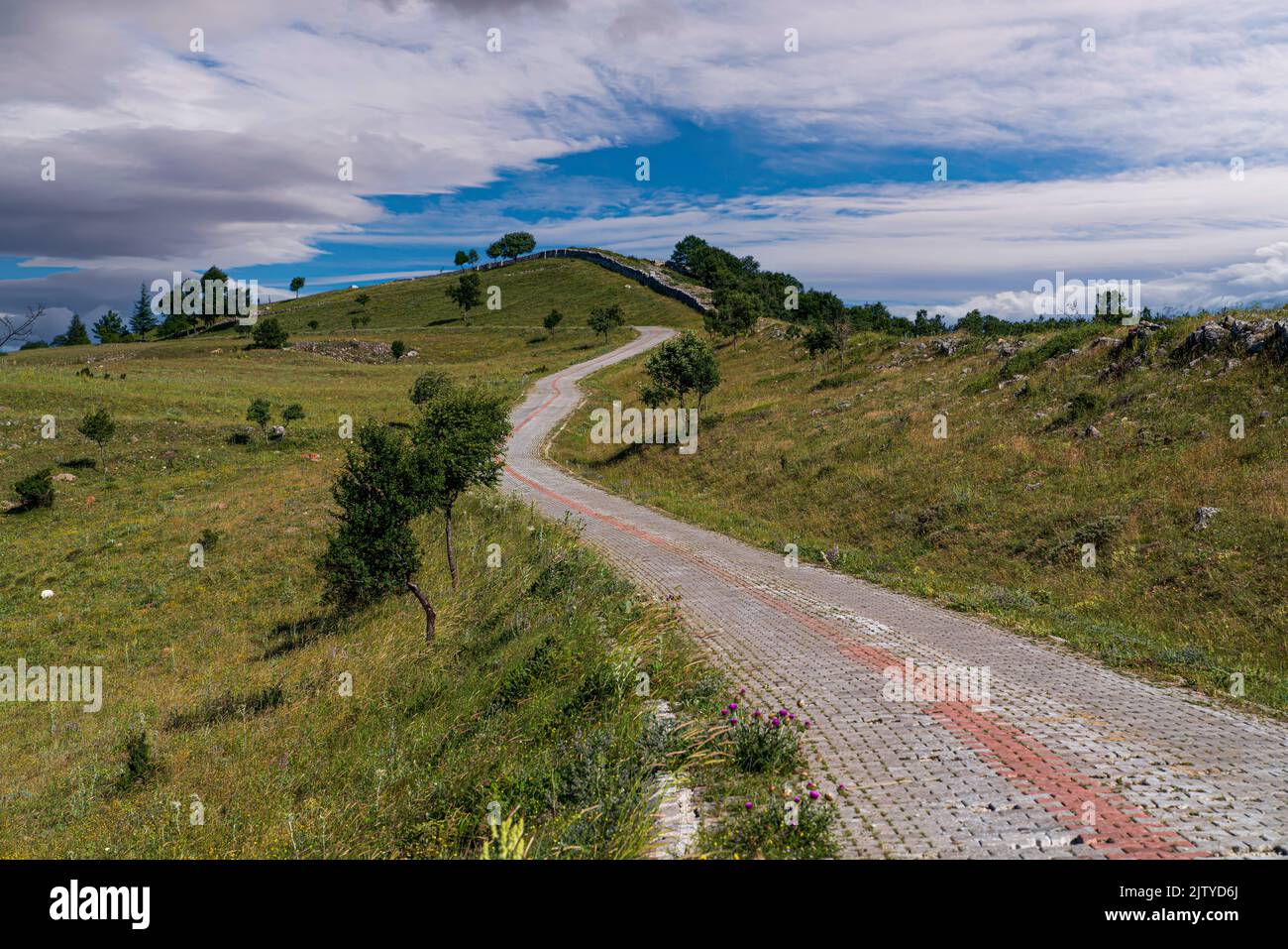 The road in the ancient city of Hattusa for tourists to visit ancient ...