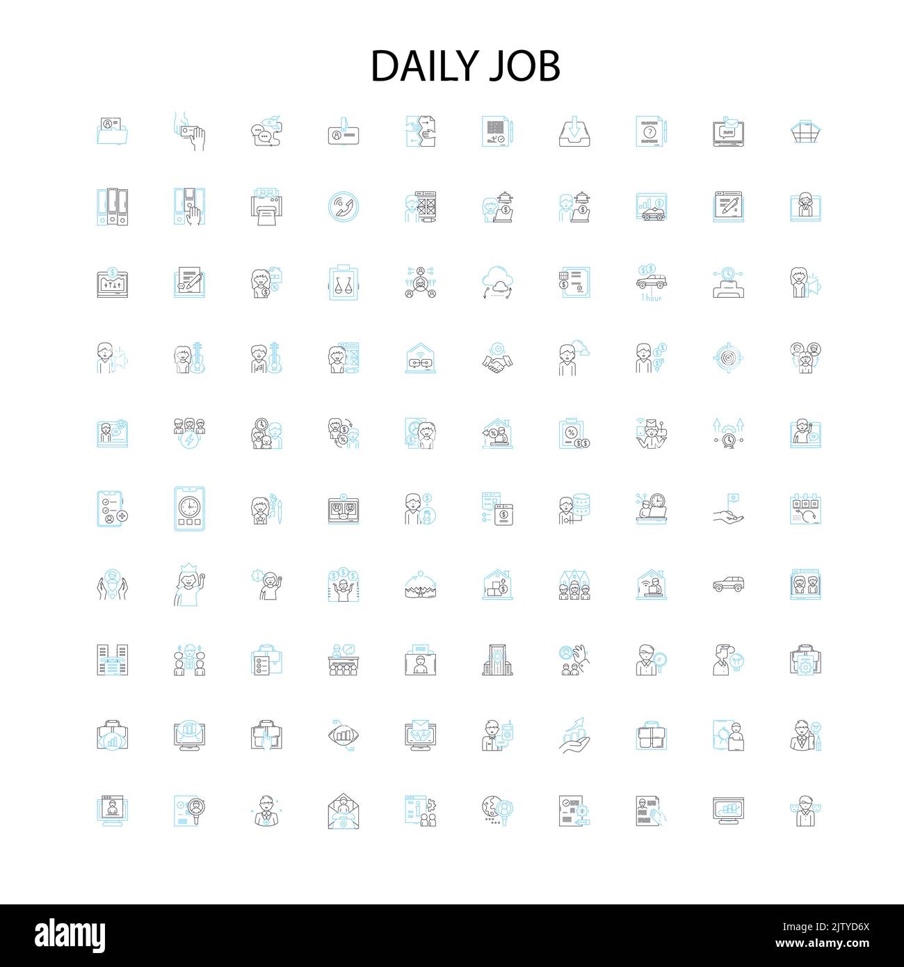 daily job icons, signs, outline symbols, concept linear illustration ...