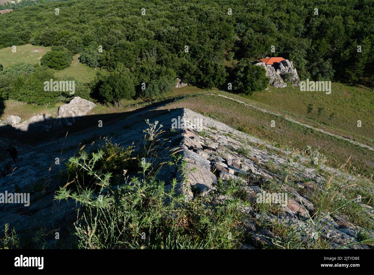 Top of the pyramids and forest in background in Hattusha Yerkapi, Corum ...