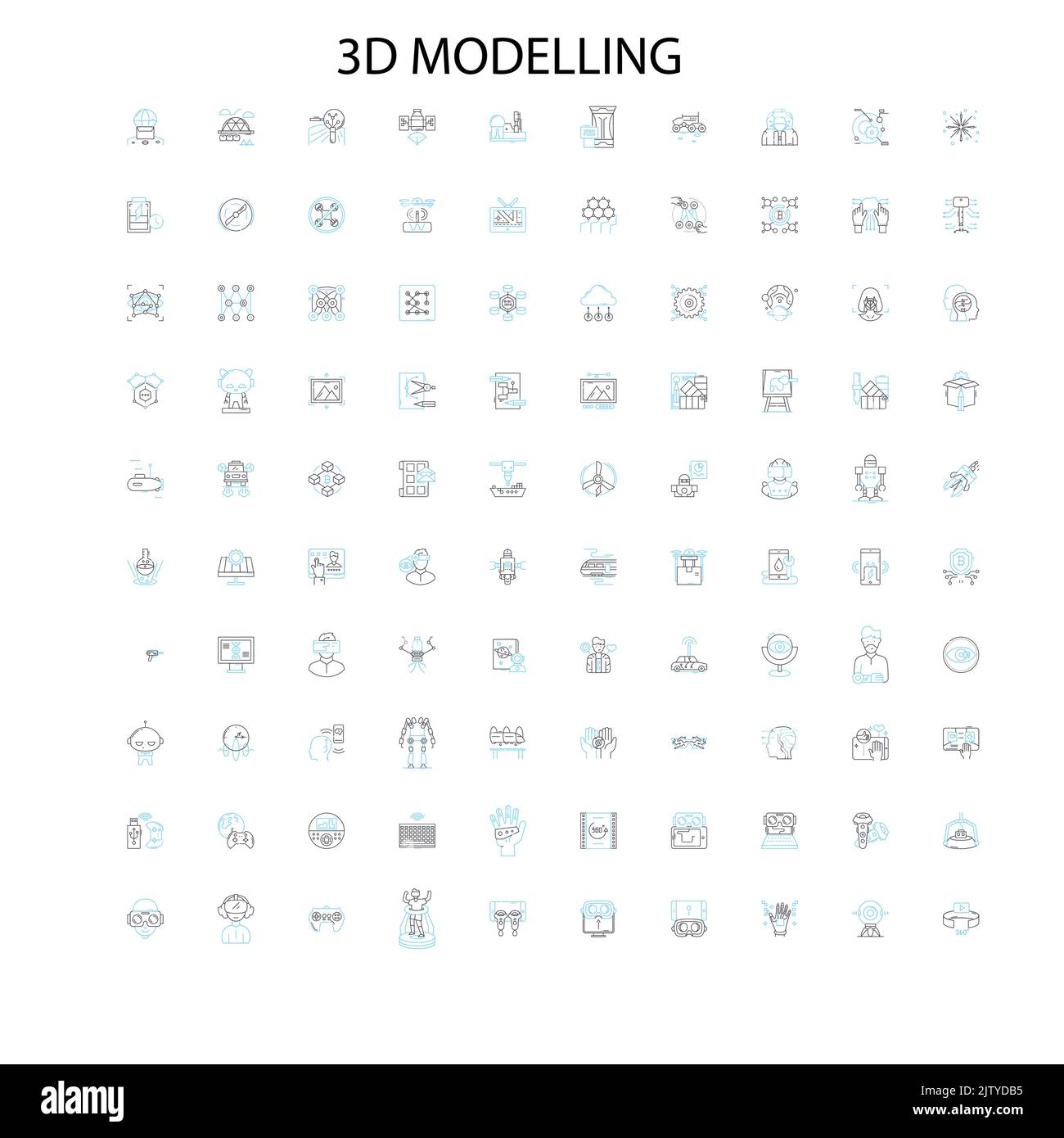 3d Modelling Icons Signs Outline Symbols Concept Linear Illustration