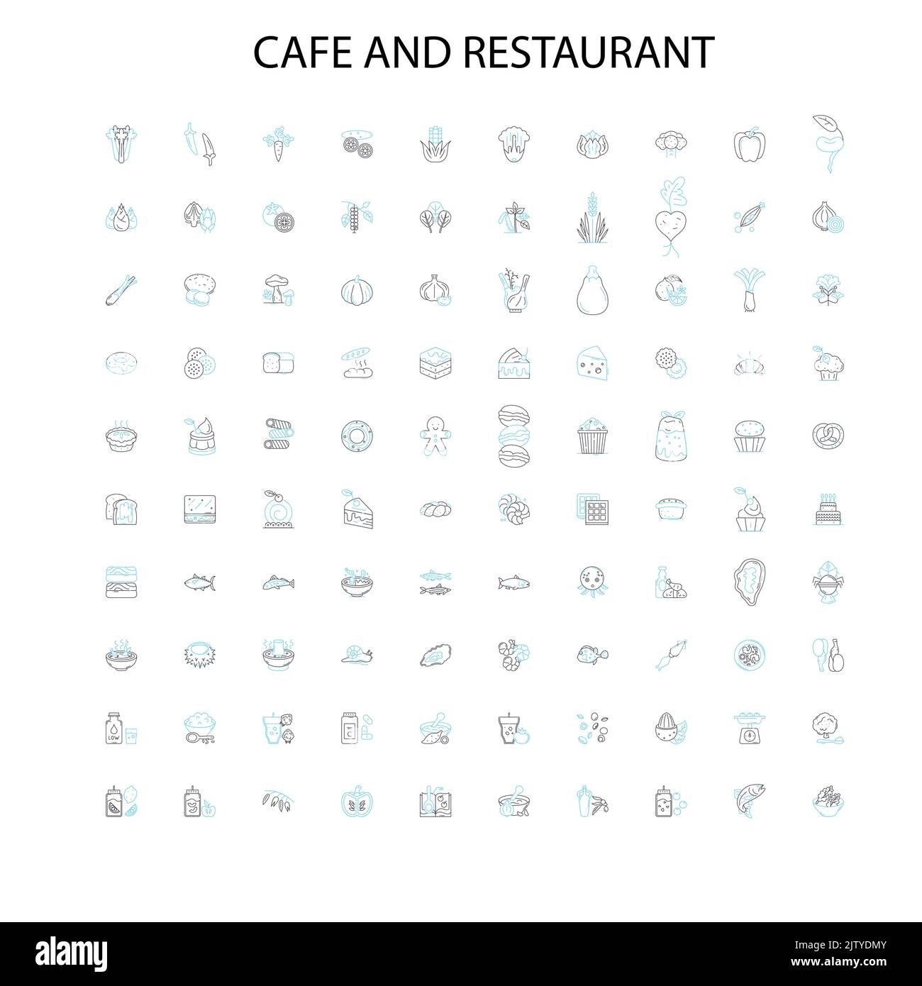 cafe and restaurant icons, signs, outline symbols, concept linear illustration line collection ...