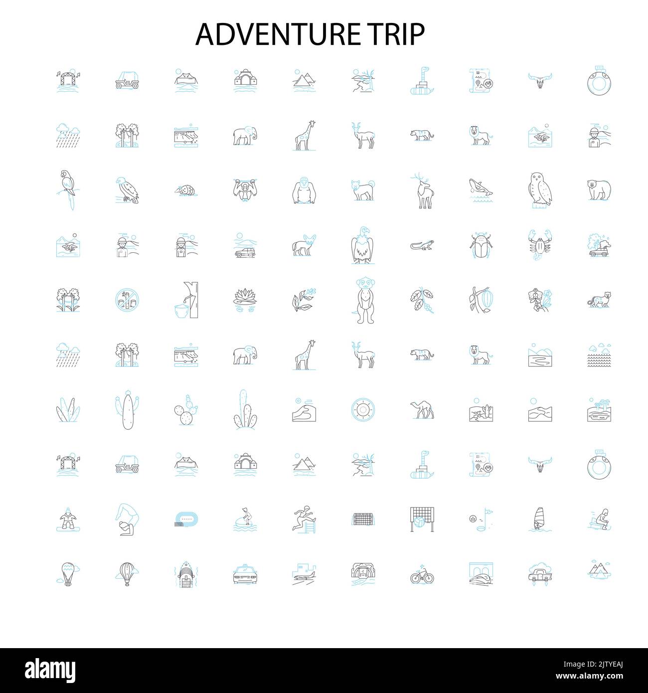 adventure trip icons, signs, outline symbols, concept linear ...