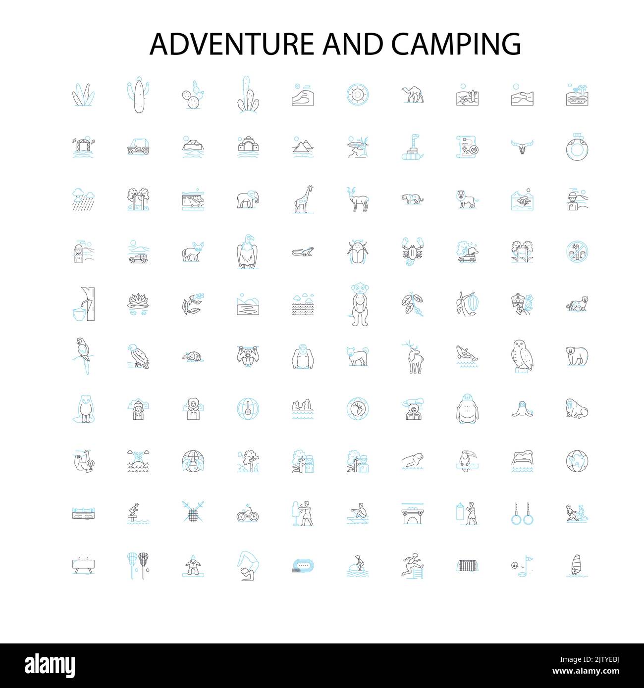 adventure and camping icons, signs, outline symbols, concept linear ...