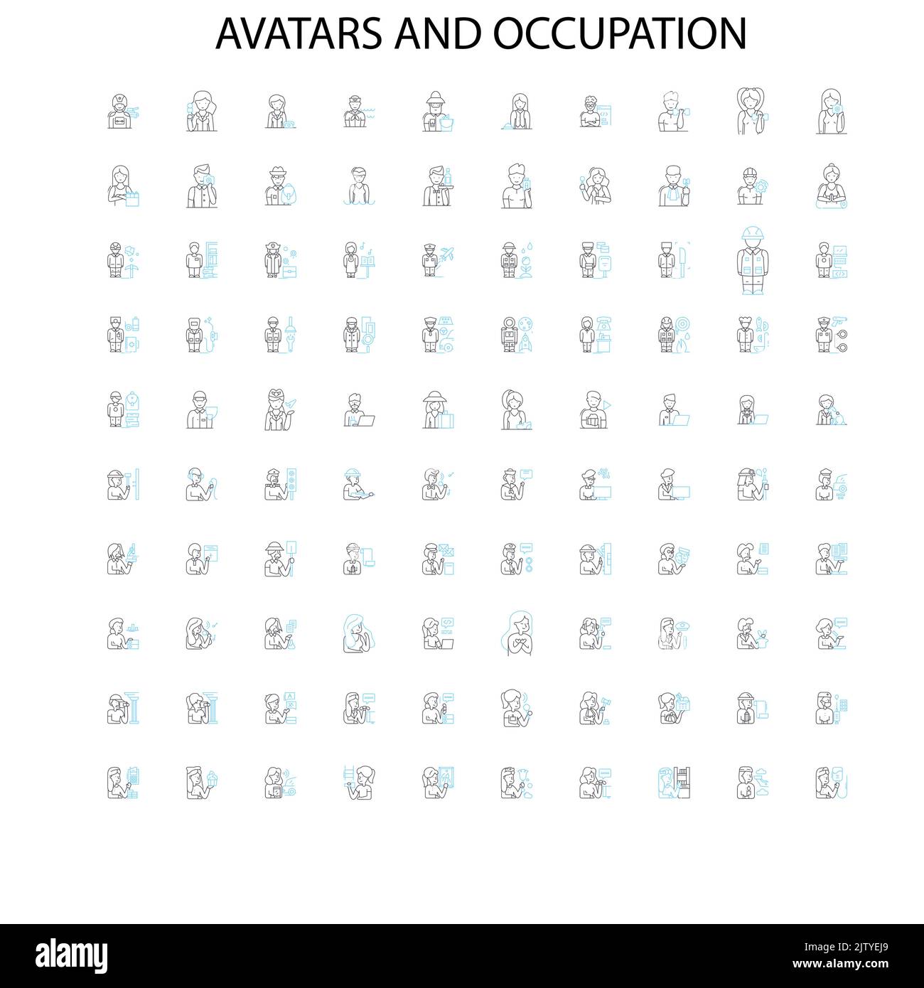 avatars and occupation icons, signs, outline symbols, concept linear ...