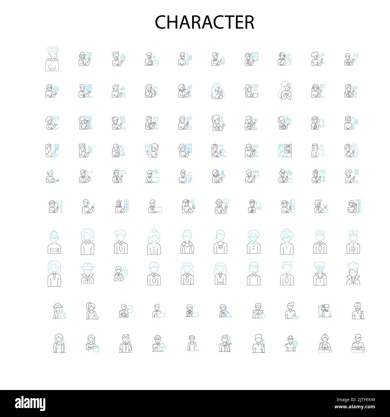 character icons, signs, outline symbols, concept linear illustration ...