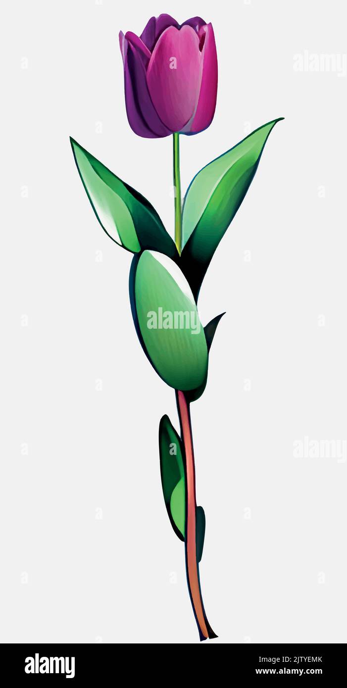A purple tulip vector illustration against a vertical white background ...