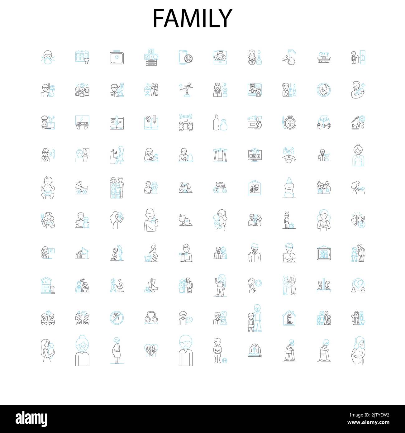 family icons, signs, outline symbols, concept linear illustration line ...