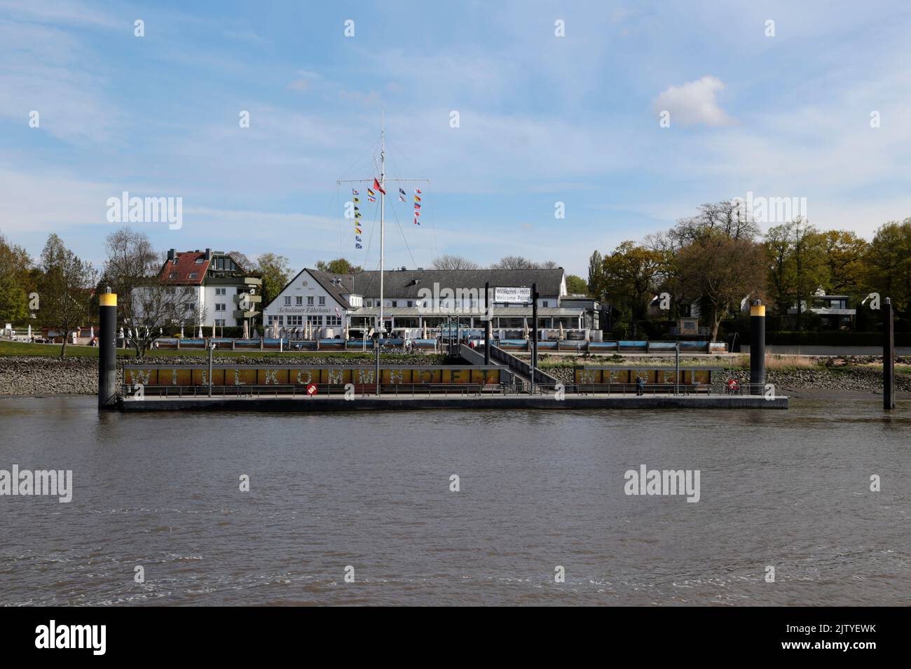 Wedel, Germany 05 01 2022. Welcome point "willkommen höft" Elbe River ...
