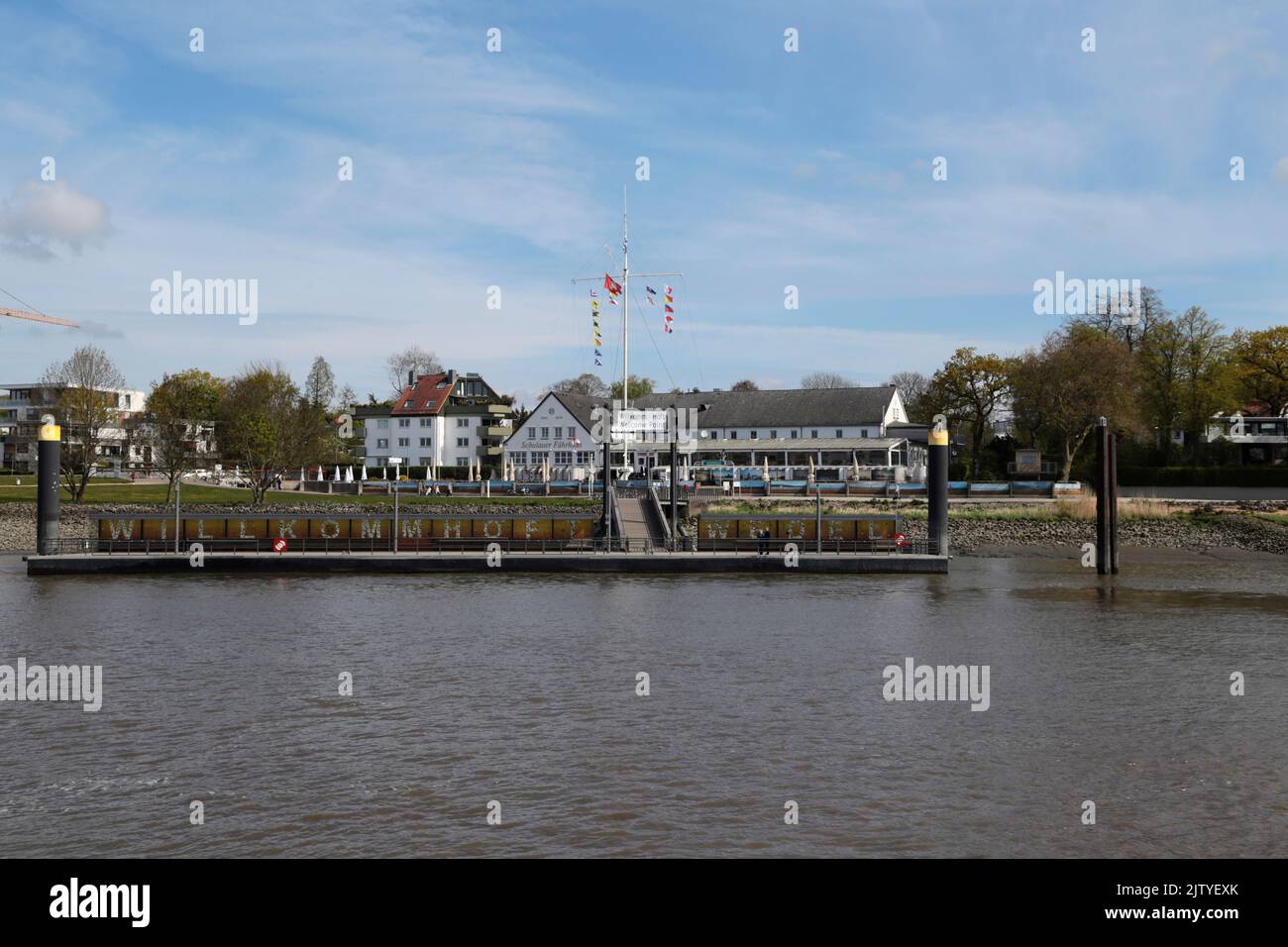 Wedel, Germany 05 01 2022. Welcome point "willkommen höft" Elbe River ...