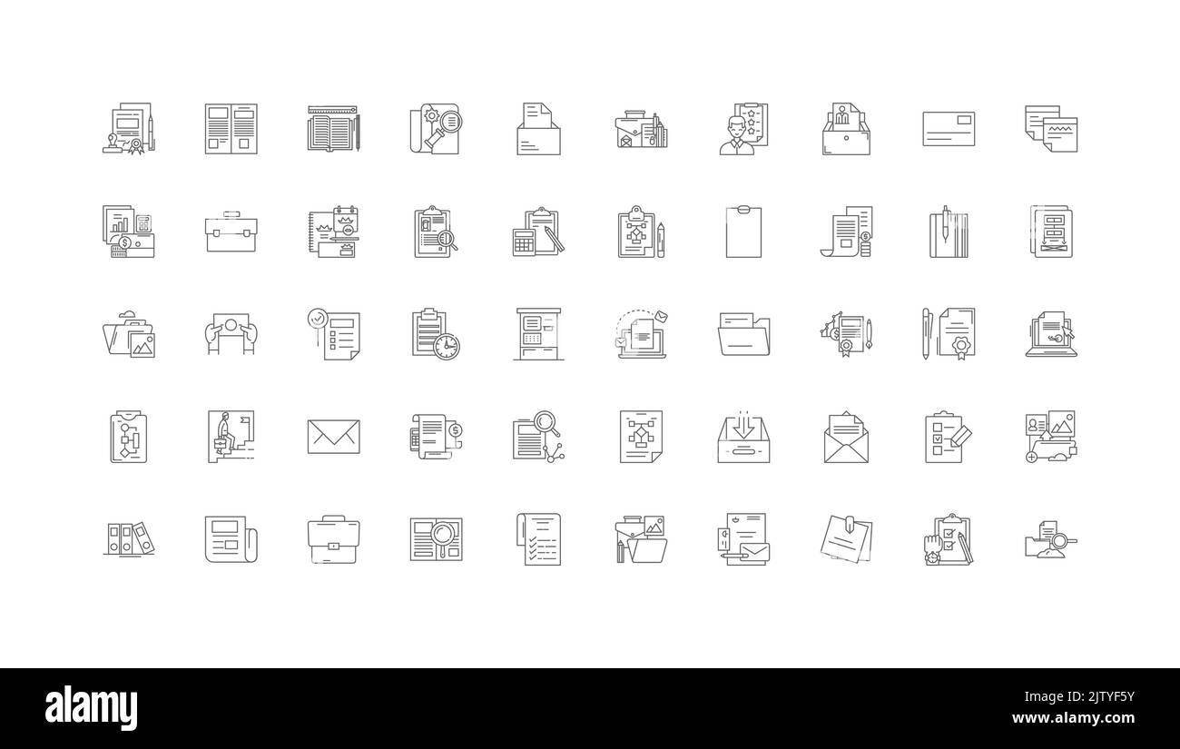 Folders and files concept illustration, linear icons, line signs set ...
