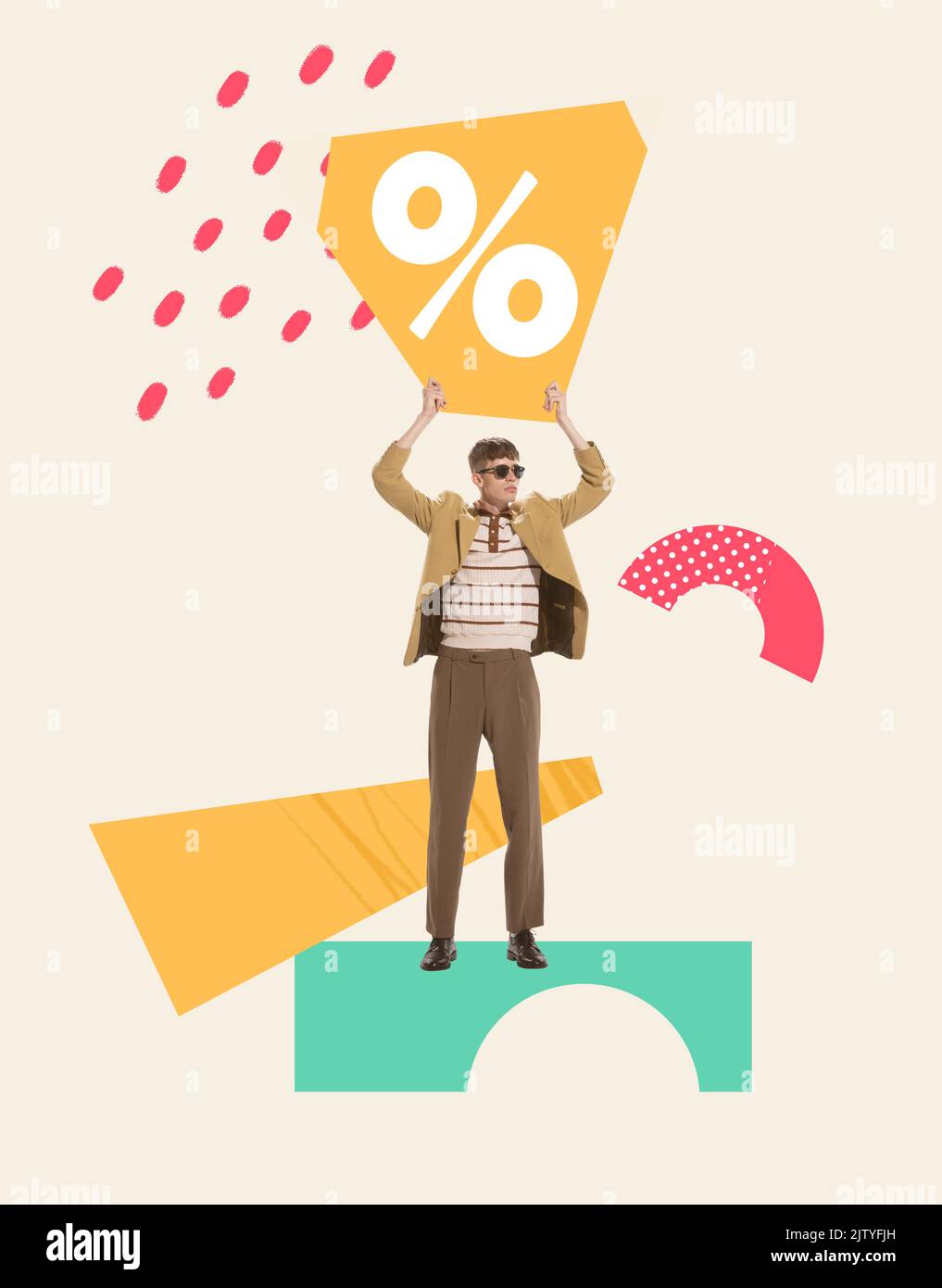 Contemporary art collage. Stylish young man standing with cardboard ...