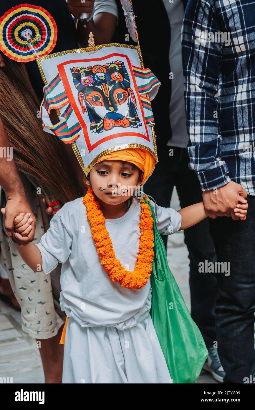 Kathmandu,Nepal - Aug 12,2022: A small boy participating and ...