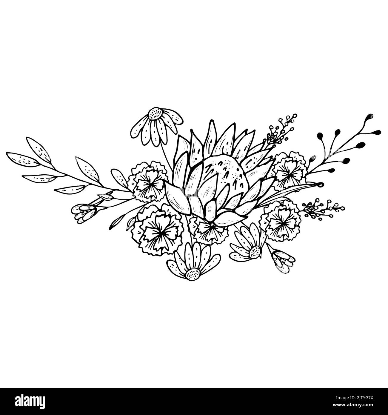 Floral bouquet. Flower engraving retro greeting card design Stock ...