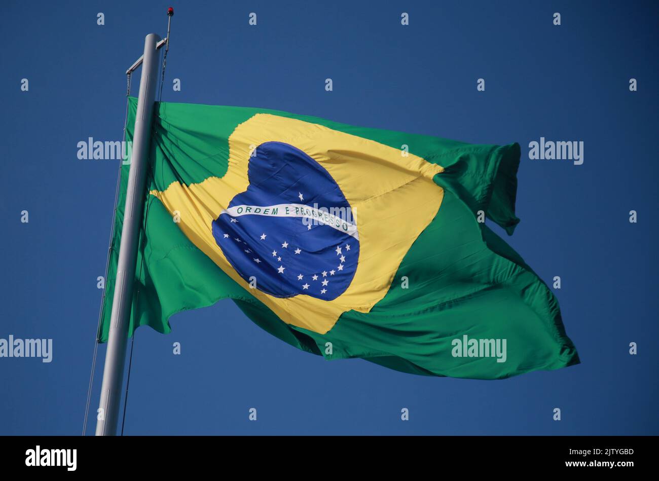 salvador, bahia, brazil - august 25, 2022: Brazil flag on a flagpole of ...