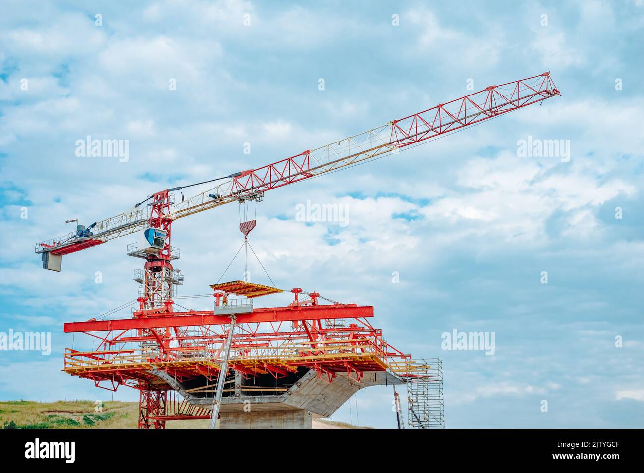 Construction of the overpass support. View of the road under ...