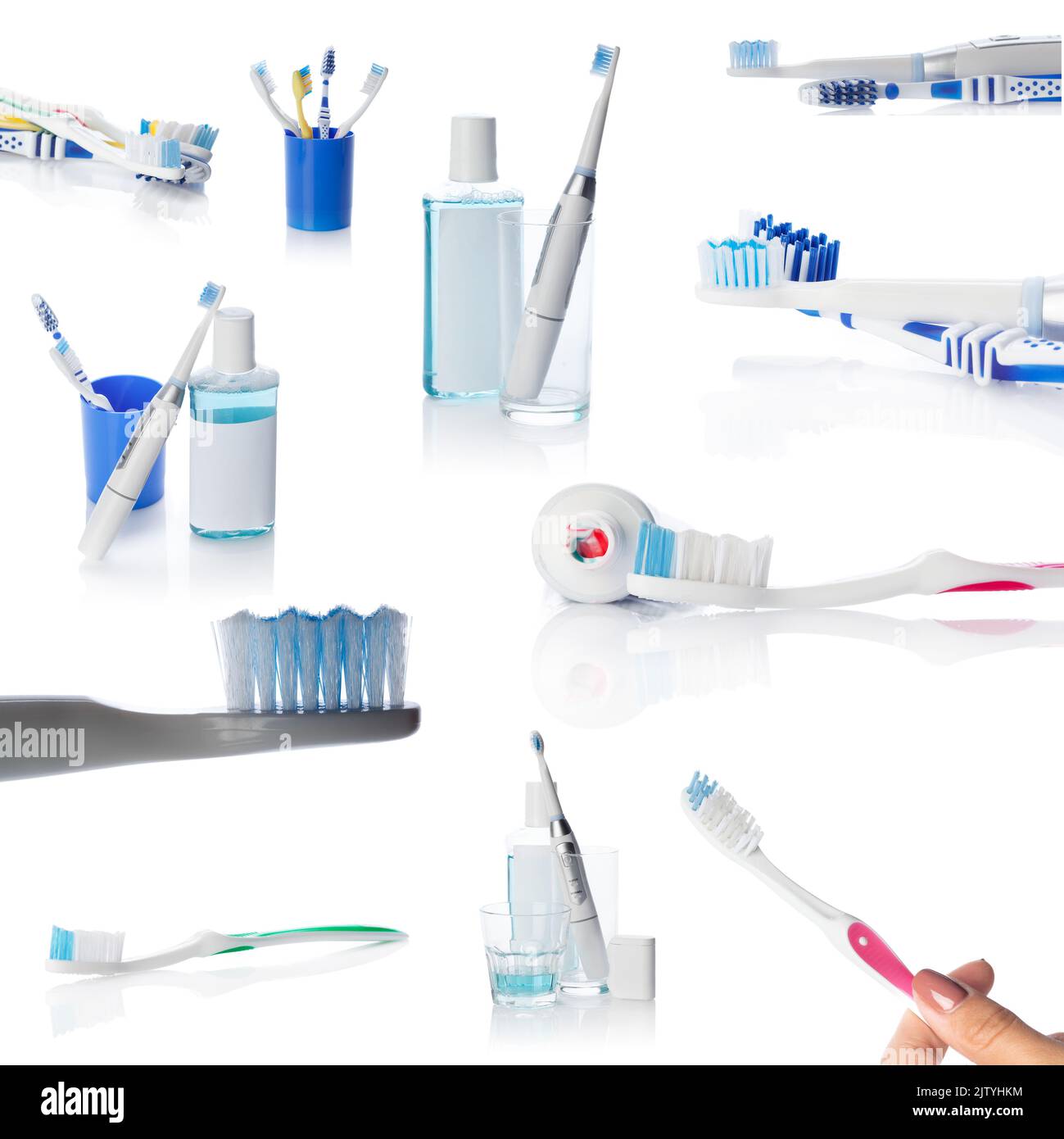 Collage of toothbrushes and toothpaste Stock Photo - Alamy