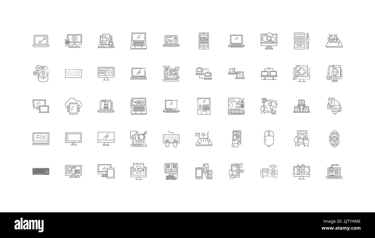 Desktop pc concept illustration, linear icons, line signs set, vector ...