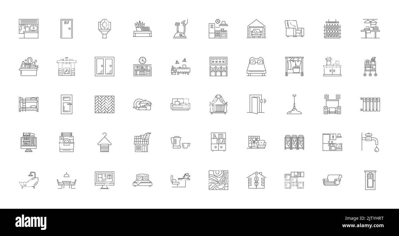 Apartment concept illustration, linear icons, line signs set, vector ...