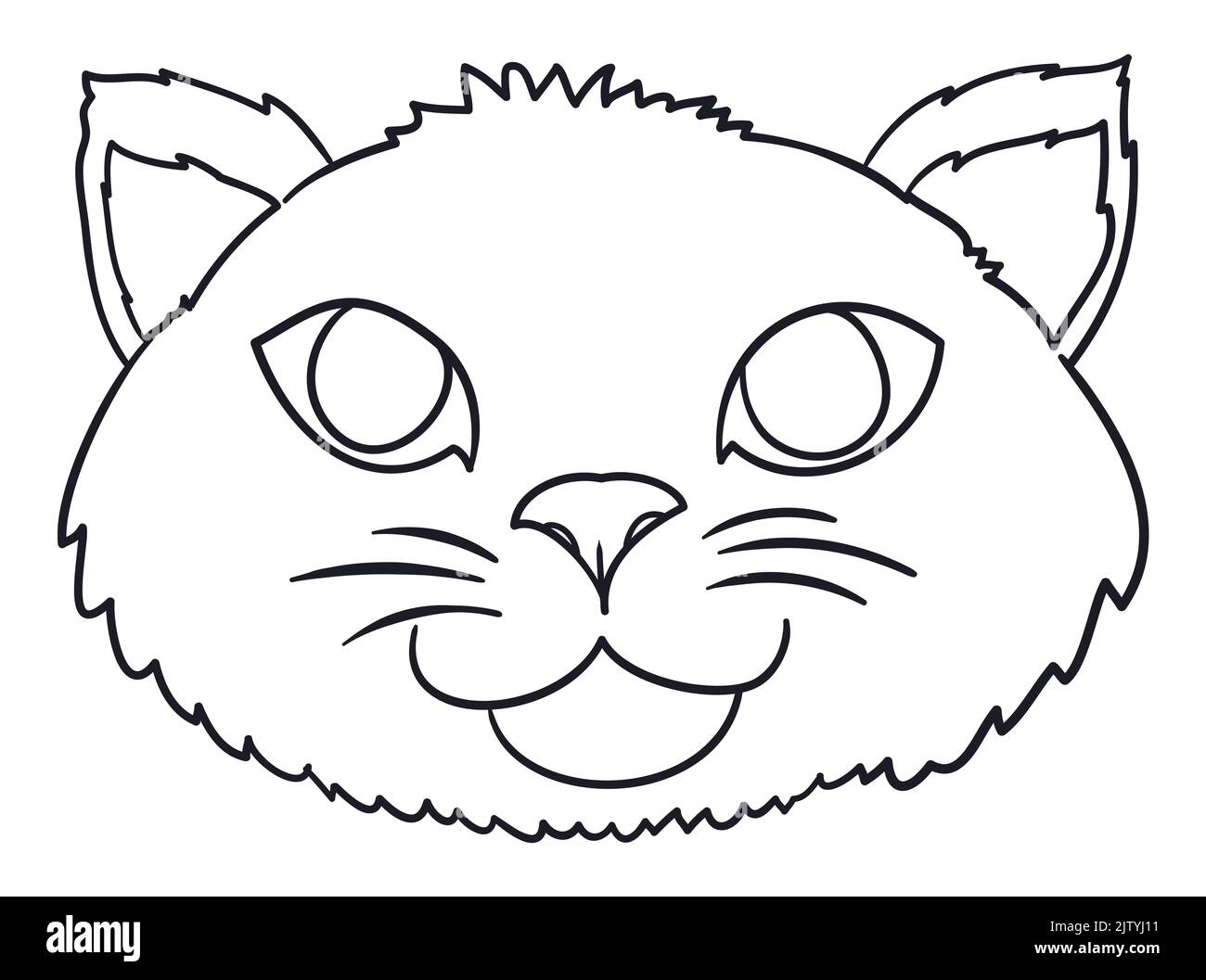 Cute and fluffy cat face drawing in outlines for coloring activities ...
