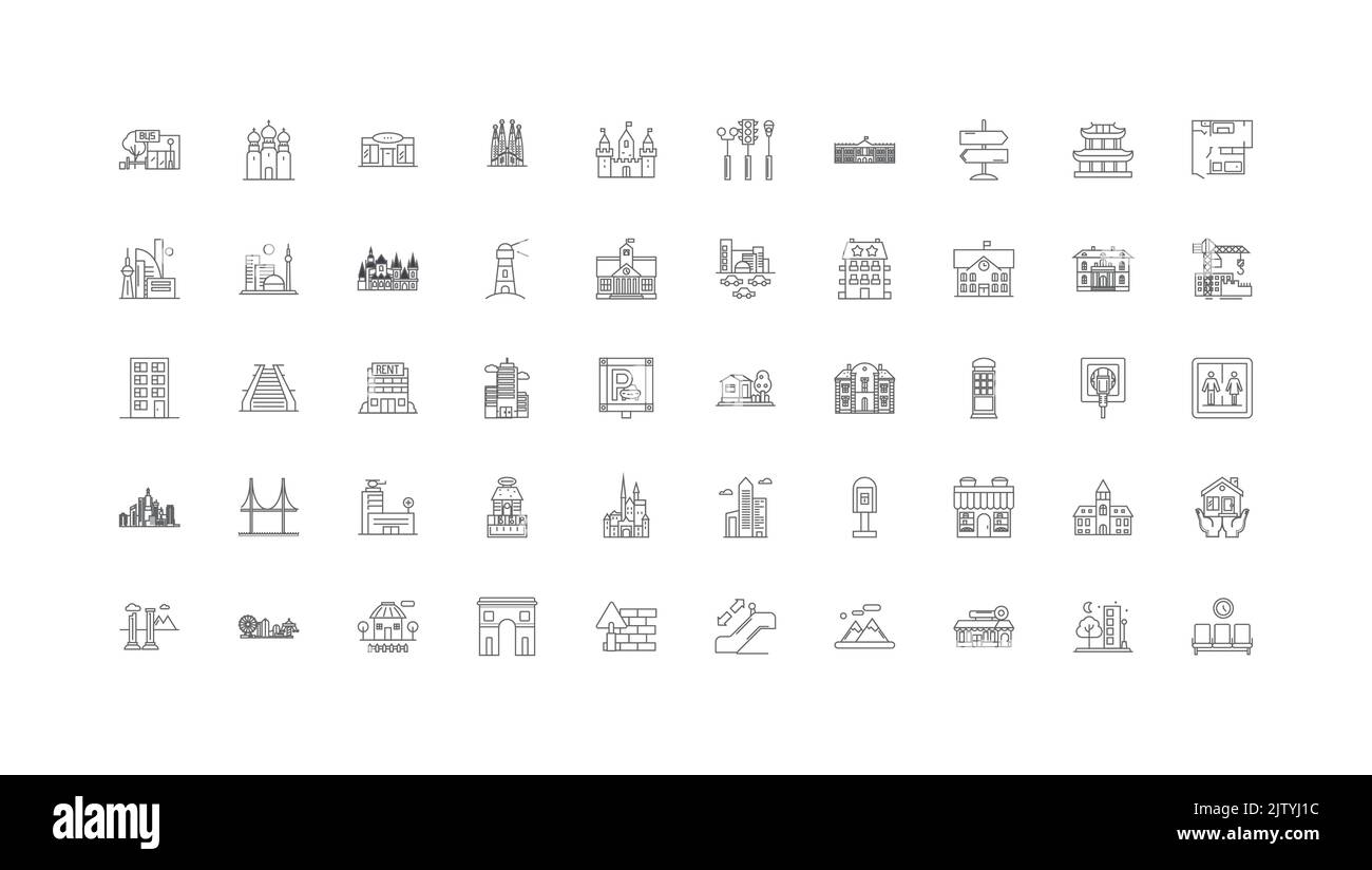 City concept illustration, linear icons, line signs set, vector ...