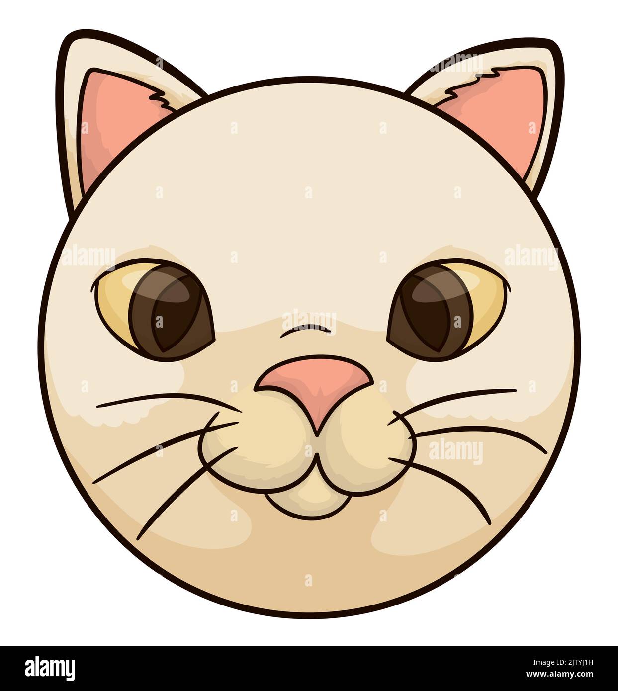 Cute and rounded cat head with happy gesture in cartoon style Stock ...