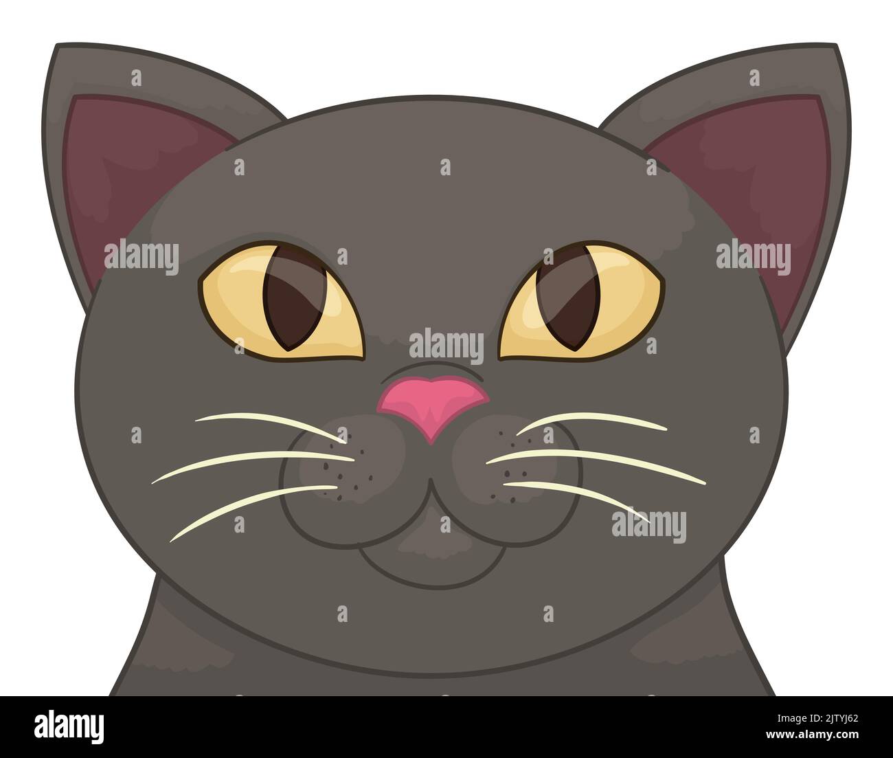 Cute Chartreux cat portrait in cartoon style, looking at to the top ...