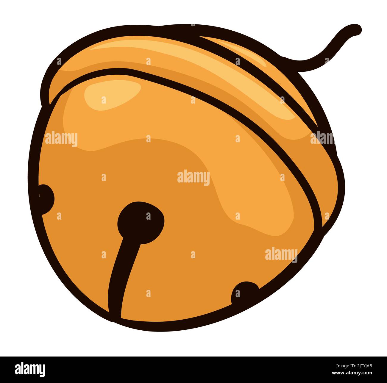 Isolated golden jingle bell with string in cartoon style over white ...