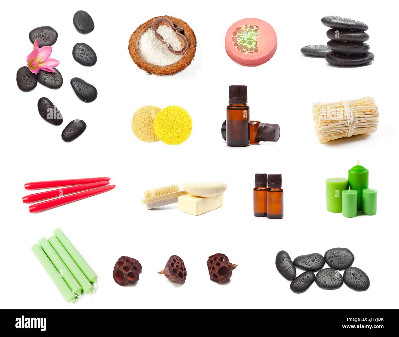 Collage of cosmetic product objects isolated on white background Stock ...