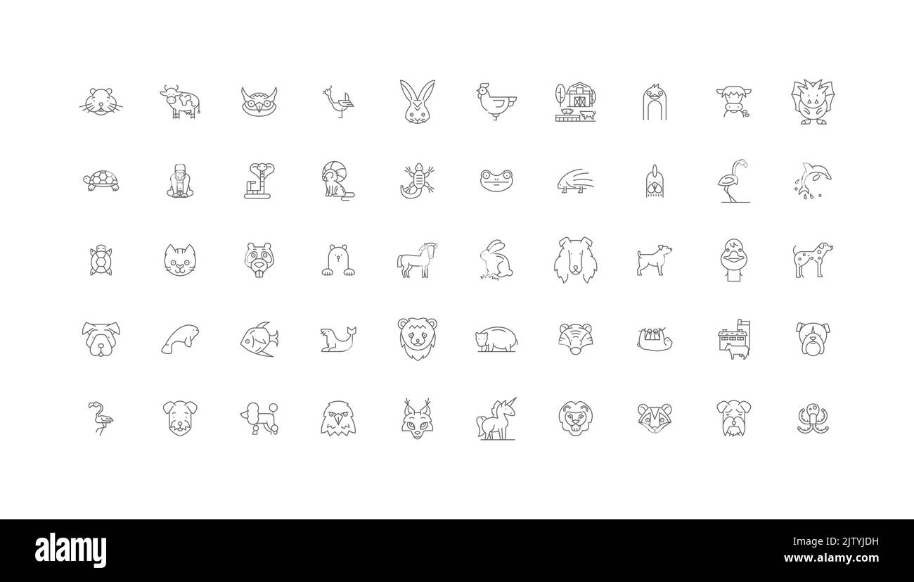 Cute animals concept illustration, linear icons, line signs set, vector ...