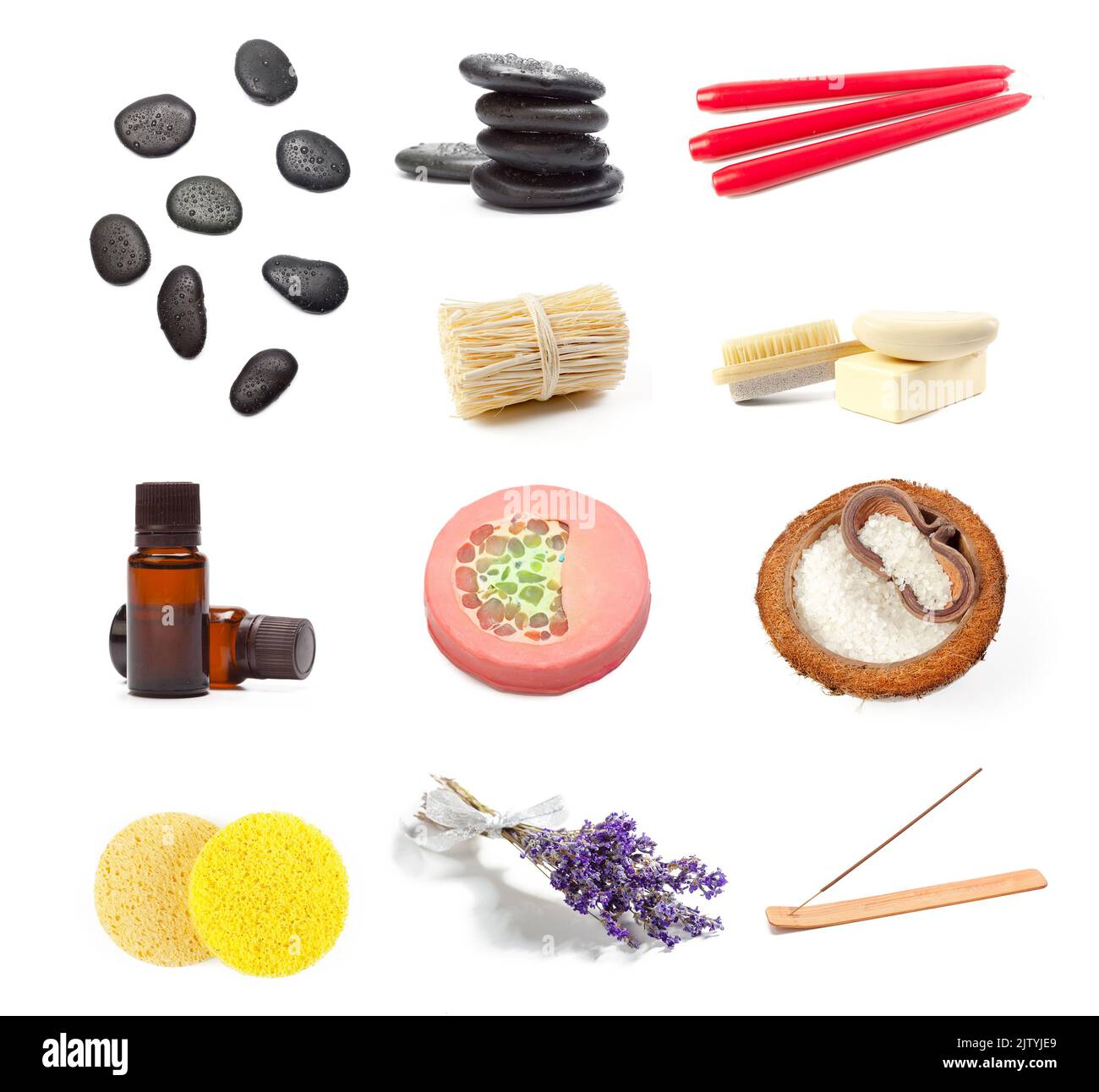 Collage of cosmetic product objects isolated on white background Stock ...