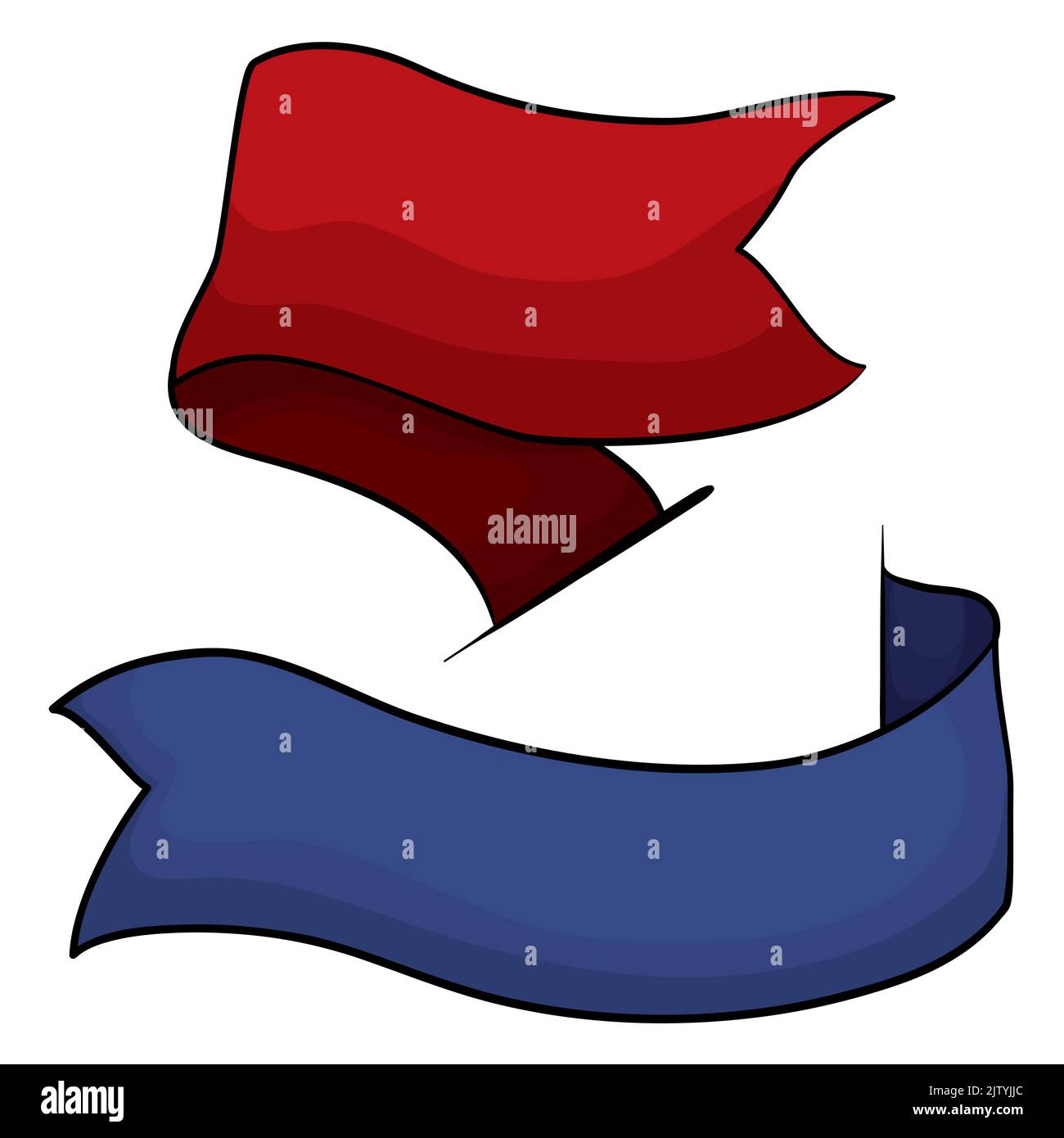 Set with two ribbons in red and blue colors, empty space and design in ...