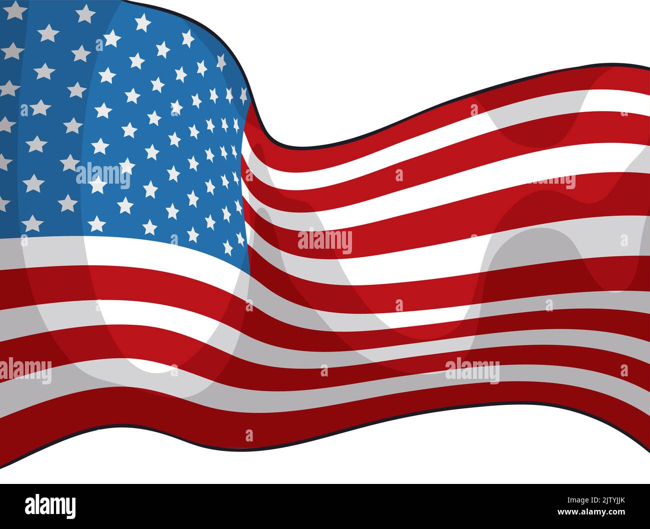 Patriotic American flag in cartoon style and outlines, waving over ...