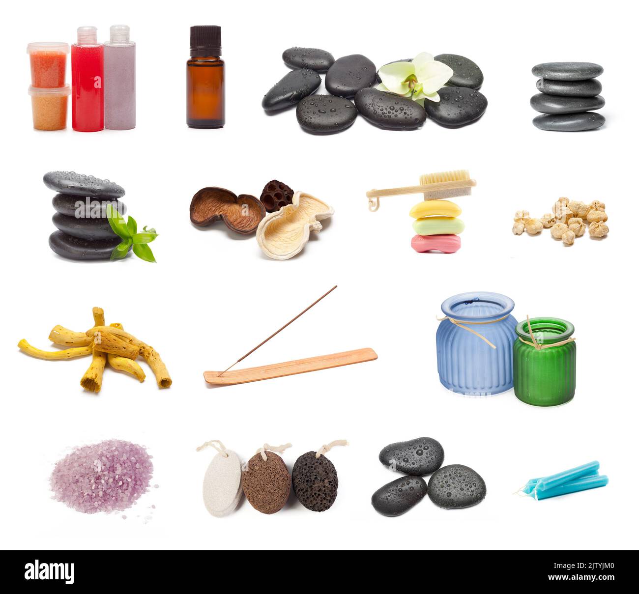 Collage of cosmetic product objects isolated on white background Stock ...