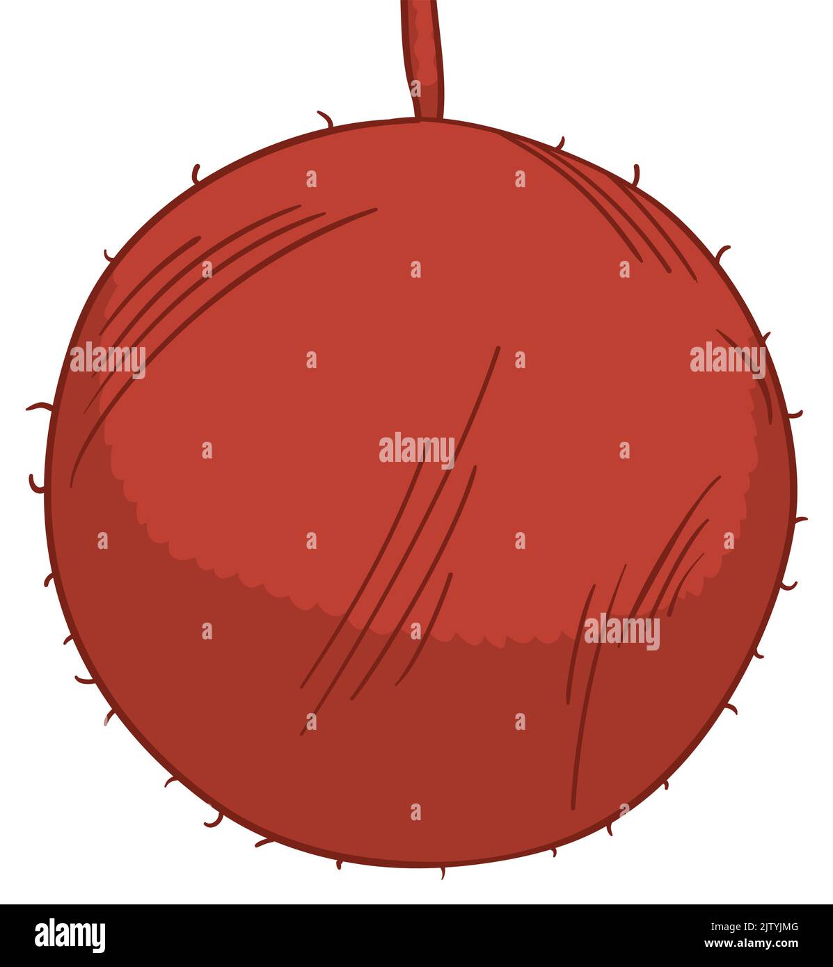 Red ball of wool hanging over a string from the top, isolated over ...