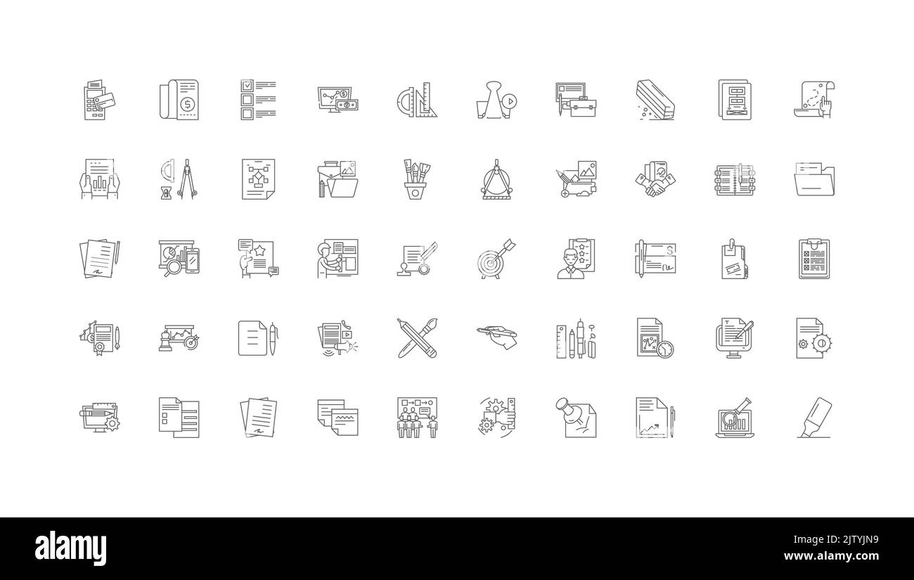 Editing concept illustration, linear icons, line signs set, vector ...