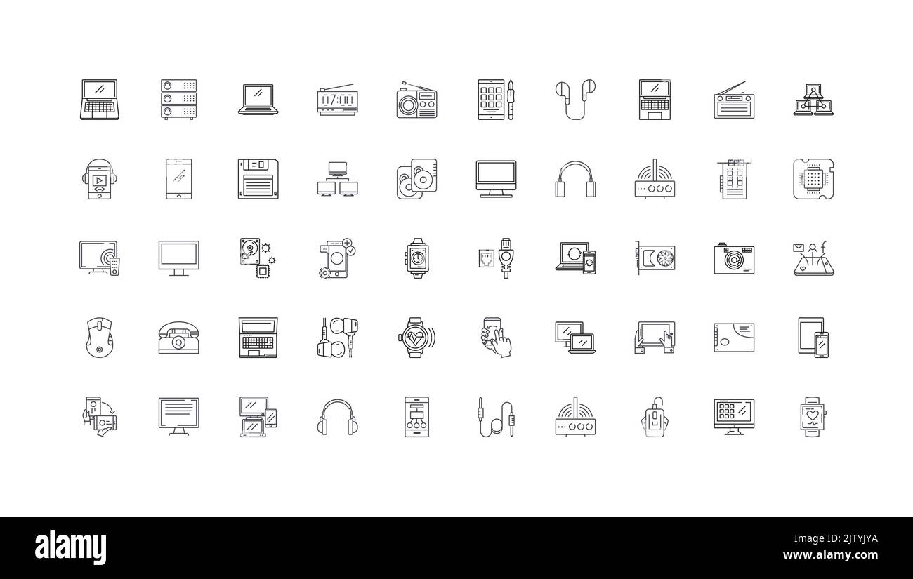Gadgets concept illustration, linear icons, line signs set, vector ...