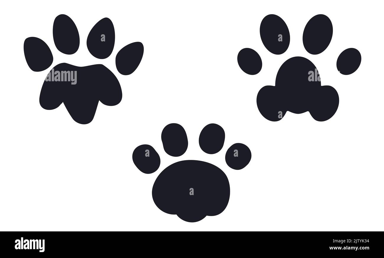 Set with three paws silhouettes samples, isolated over white background ...