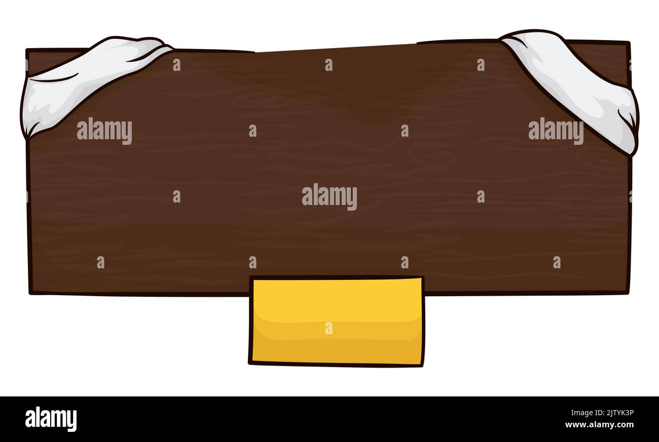 Template design with wooden sign decorated with white fabrics in the ...