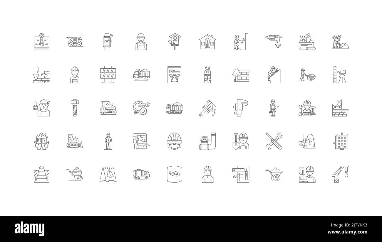 Construction Concept Illustration Linear Icons Line Signs Set Vector Collection Stock Vector