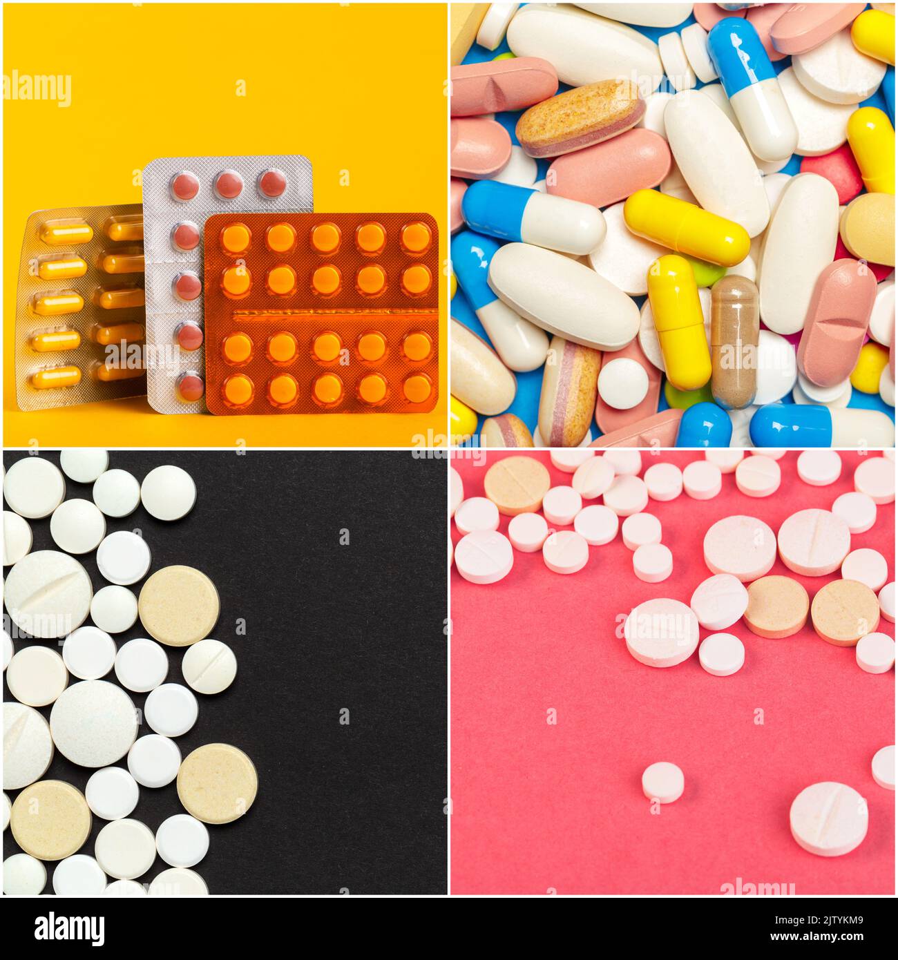 Collage includes tablets, pills, medications Stock Photo - Alamy