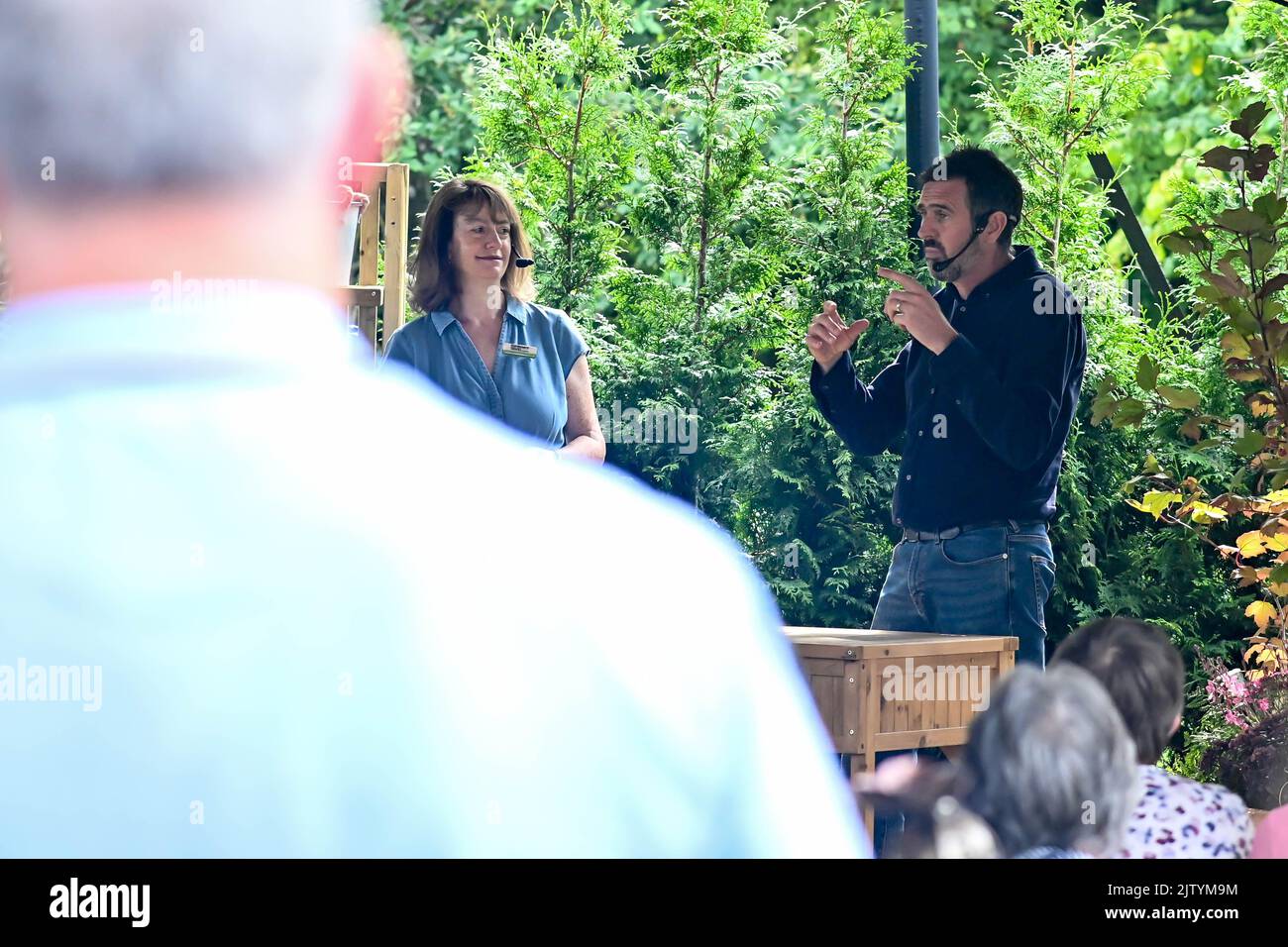 Speakers Lucy Hall and Adam Frost at the BBC Gardeners' World Autumn ...
