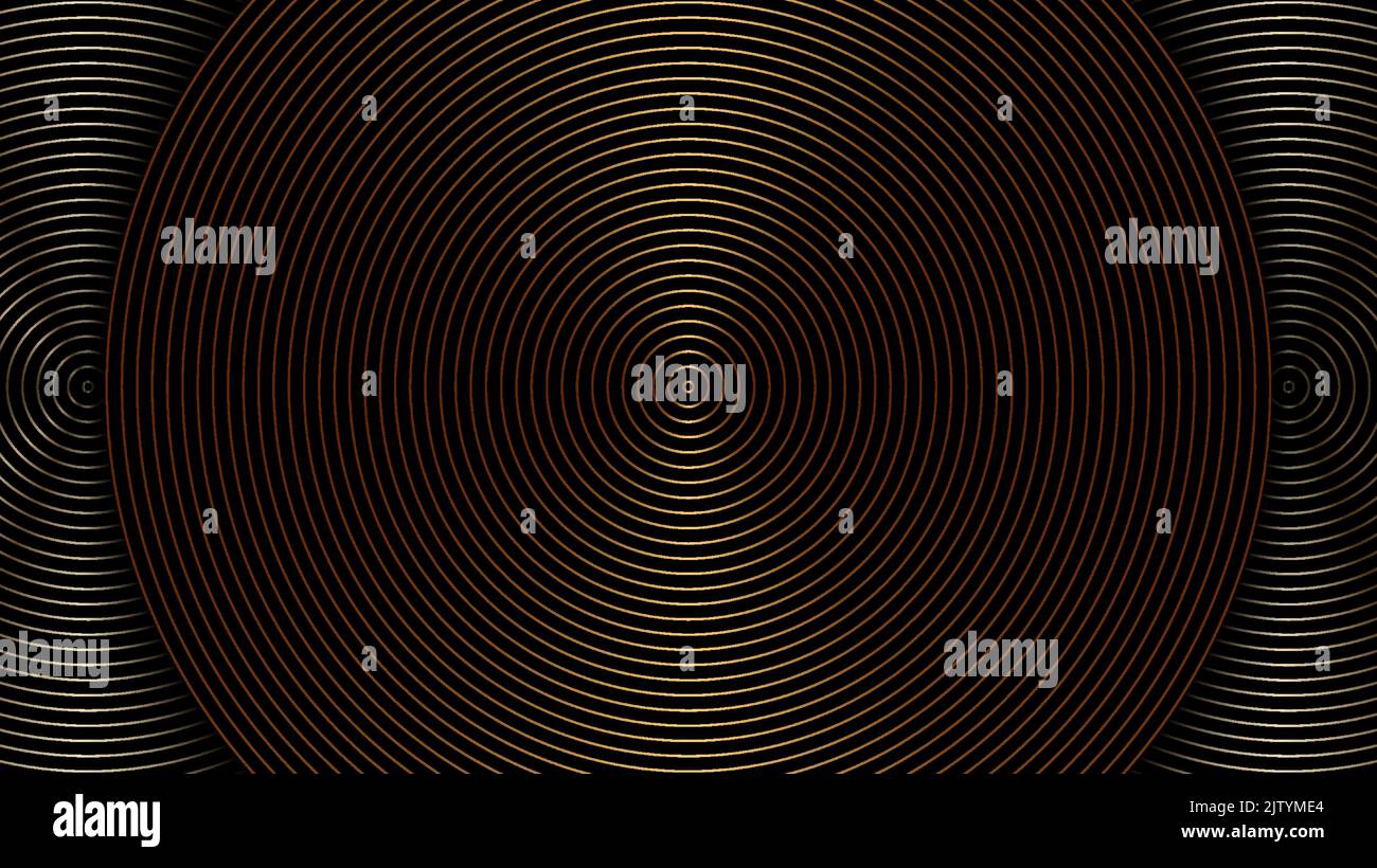 Abstract elegant glossy golden metallic radial circles lines pattern ...