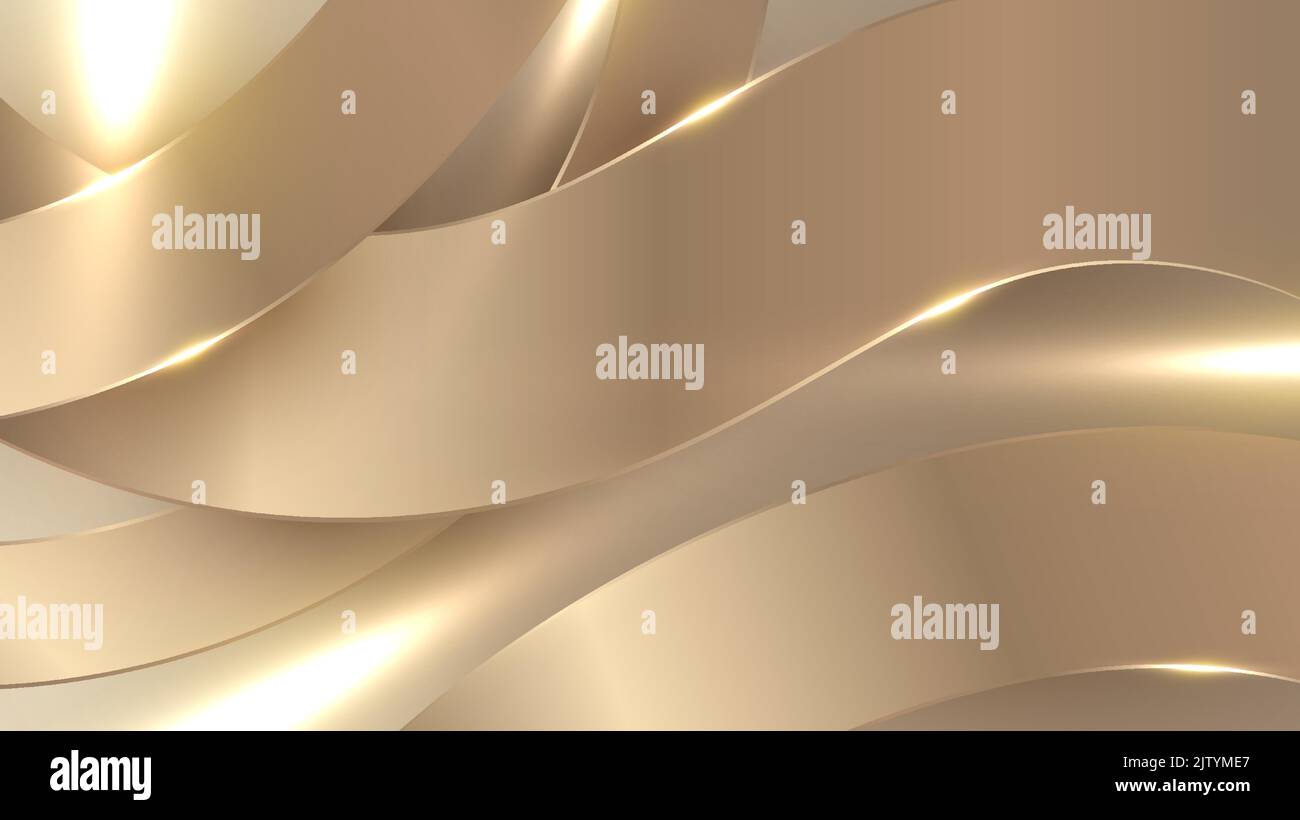 Abstract modern luxury 3D golden wave curve bold lines overlapping ...