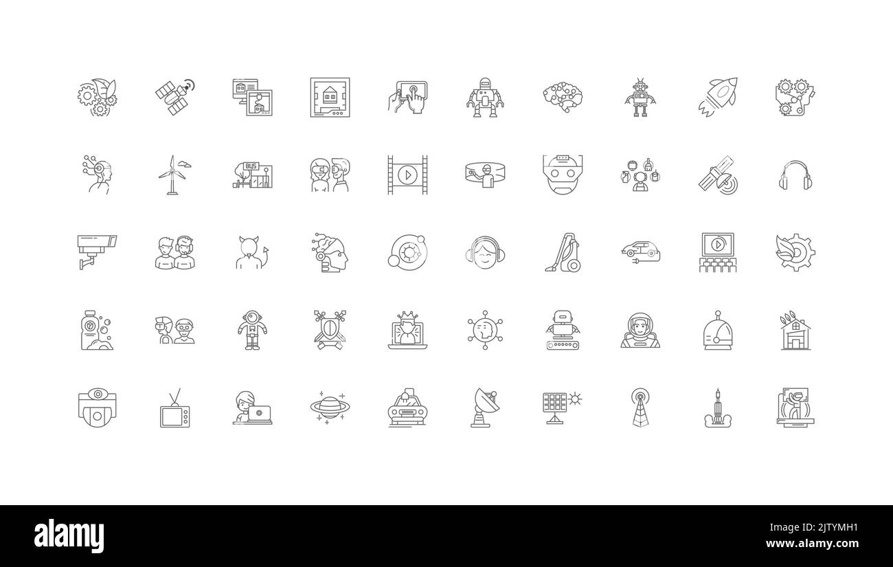 Future concept illustration, linear icons, line signs set, vector ...