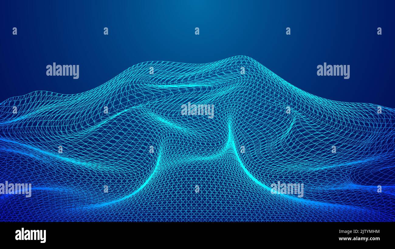 Abstract 3D cyber technology futuristic wireframe terrain grid ...