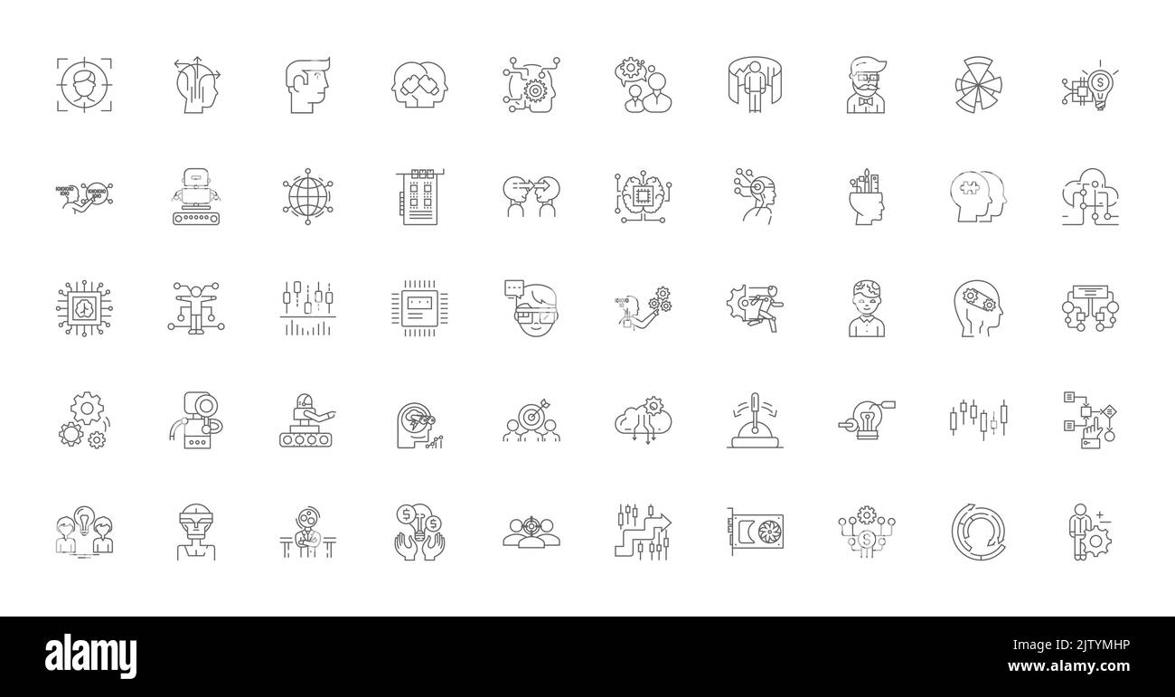 Artifical intelligence concept illustration, linear icons, line signs set, vector collection ...